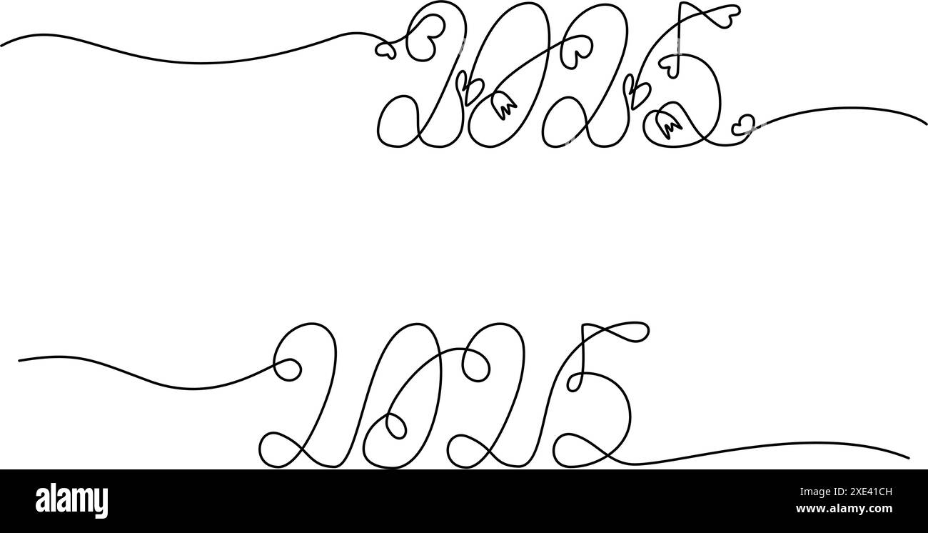 2025 hand lettering continuous line. Set of 2 different spellings ...
