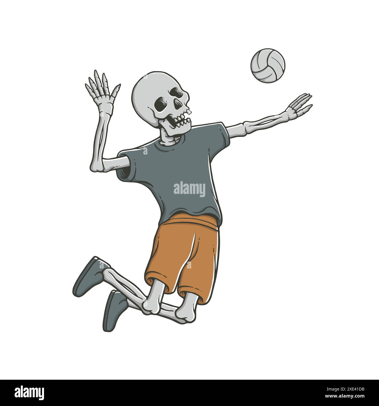 Cool Cartoon Skull Volleyball Player Hitting Ball in Jump. Volleyball ...