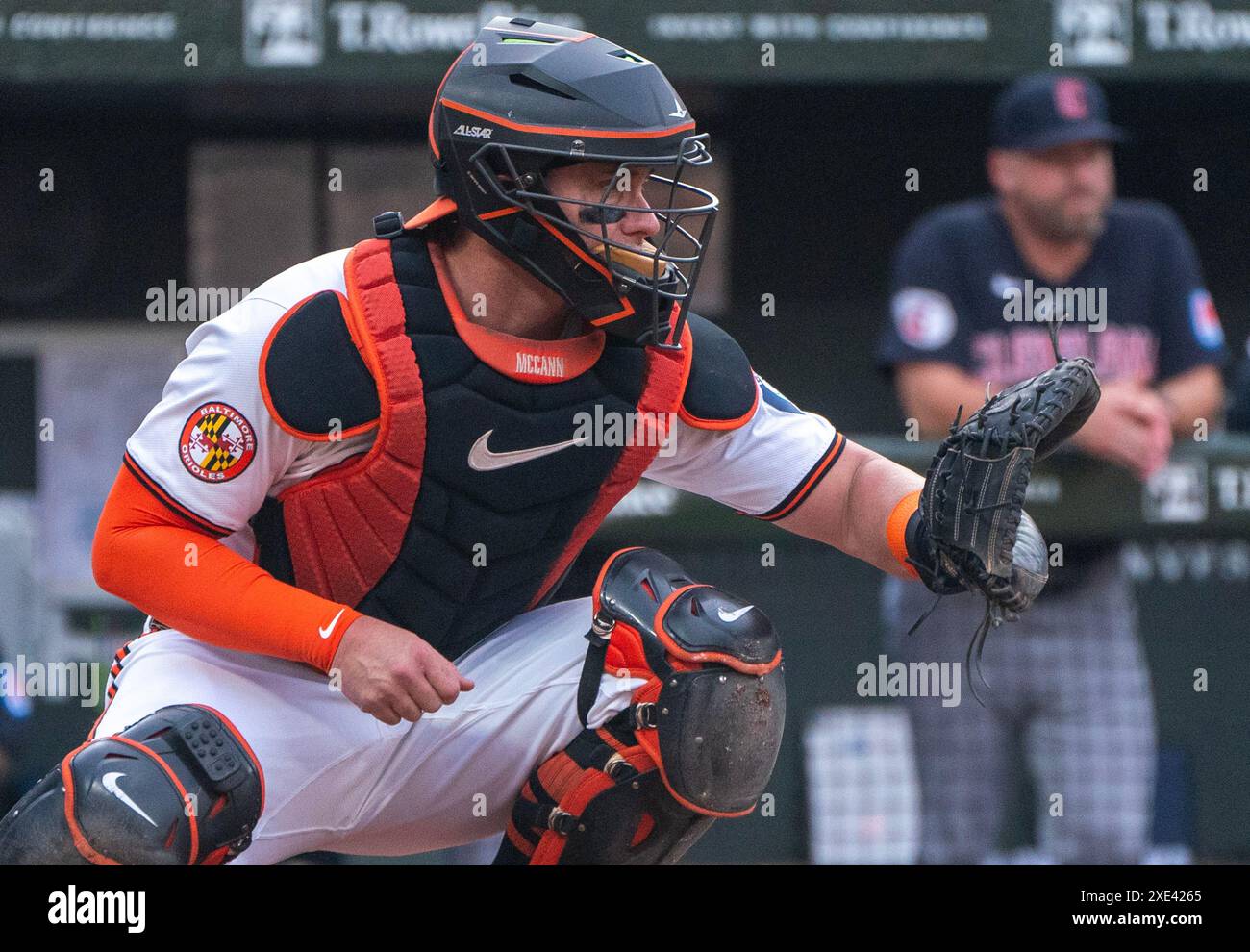 Baltimore, USA. 25th June, 2024. BALTIMORE, MD - JUNE 25: Baltimore Orioles catcher James McCann ...