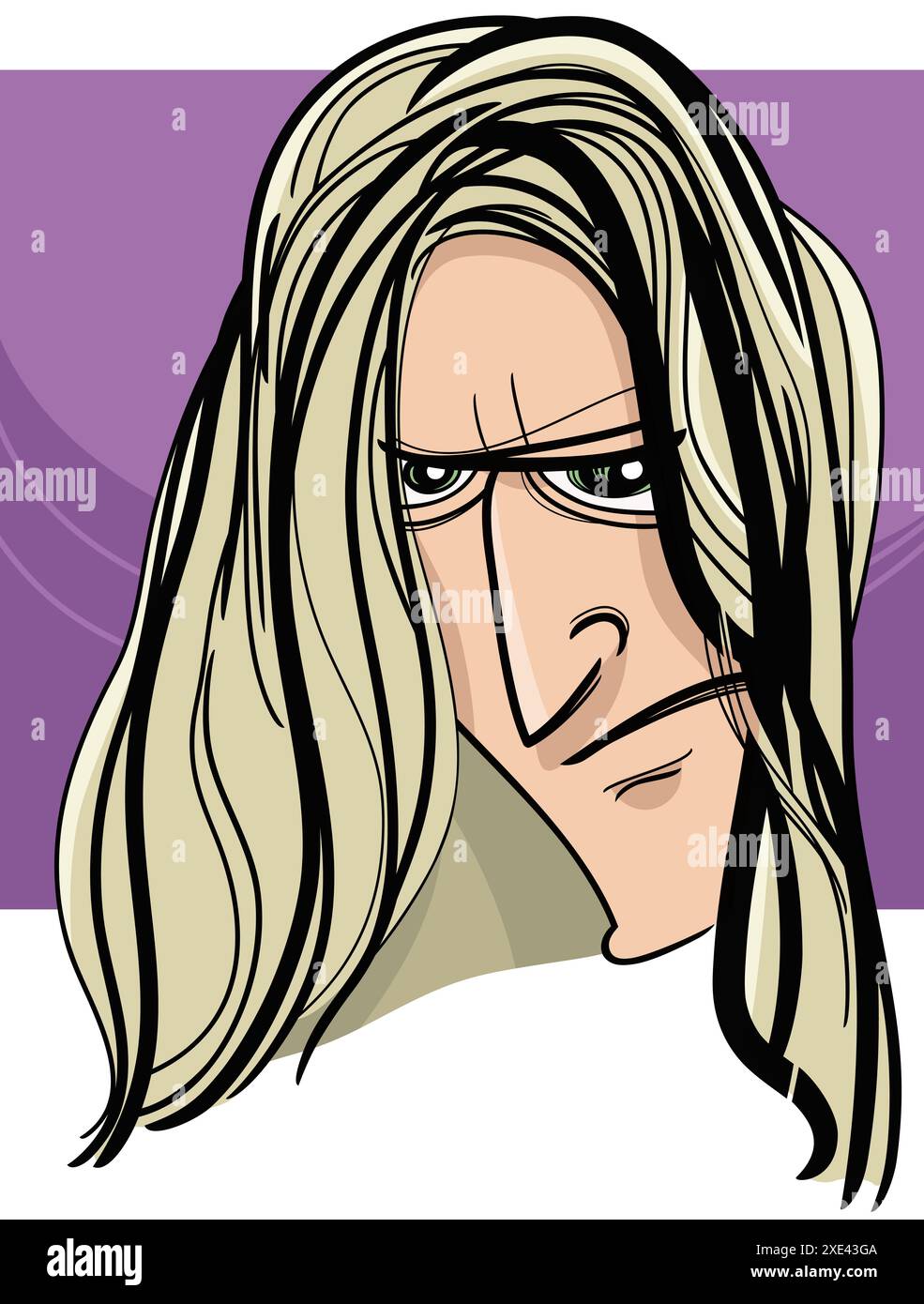 Man with long hair caricature drawing illustration Stock Photo - Alamy