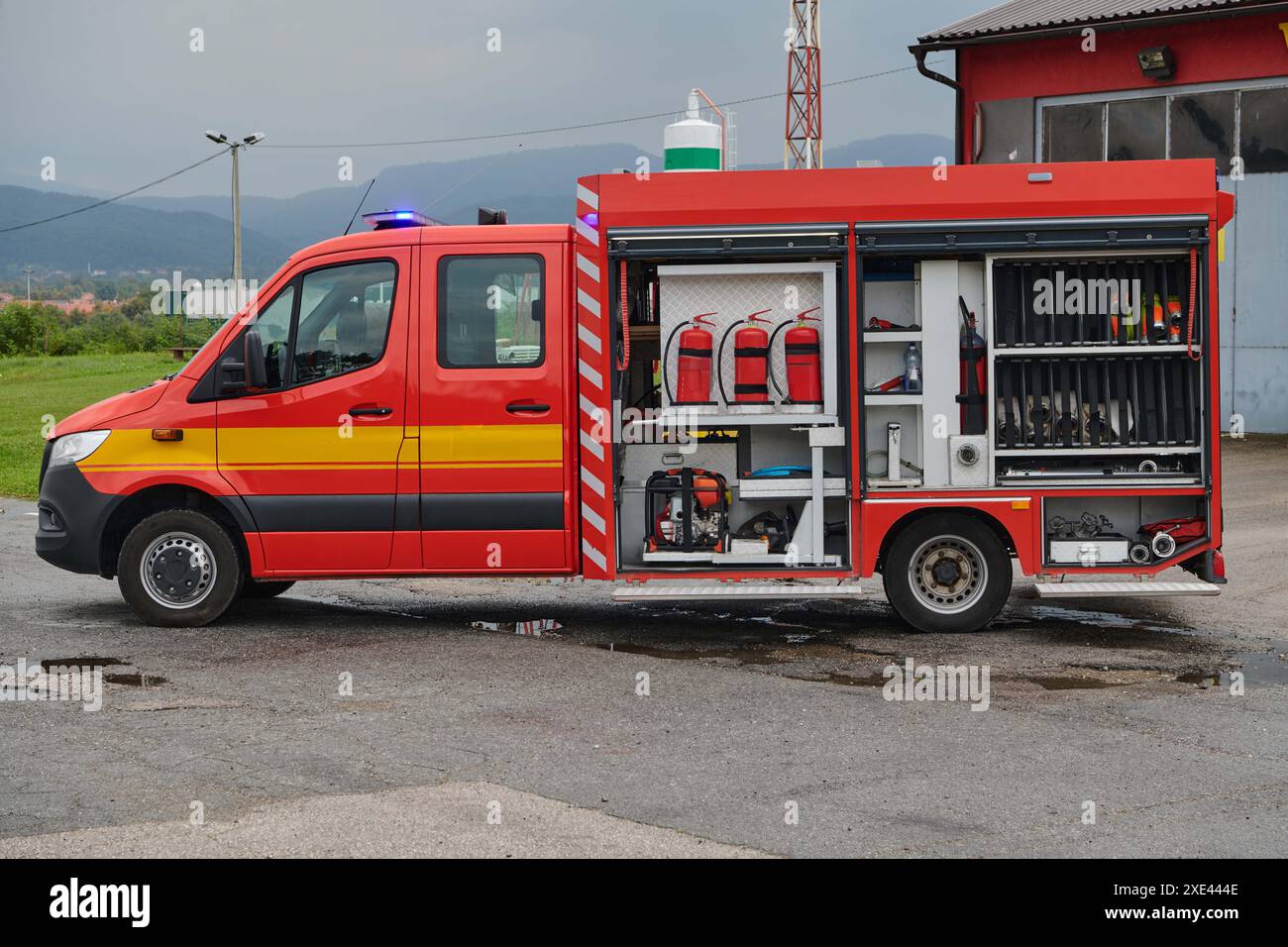A state-of-the-art firetruck, equipped with advanced rescue technology ...
