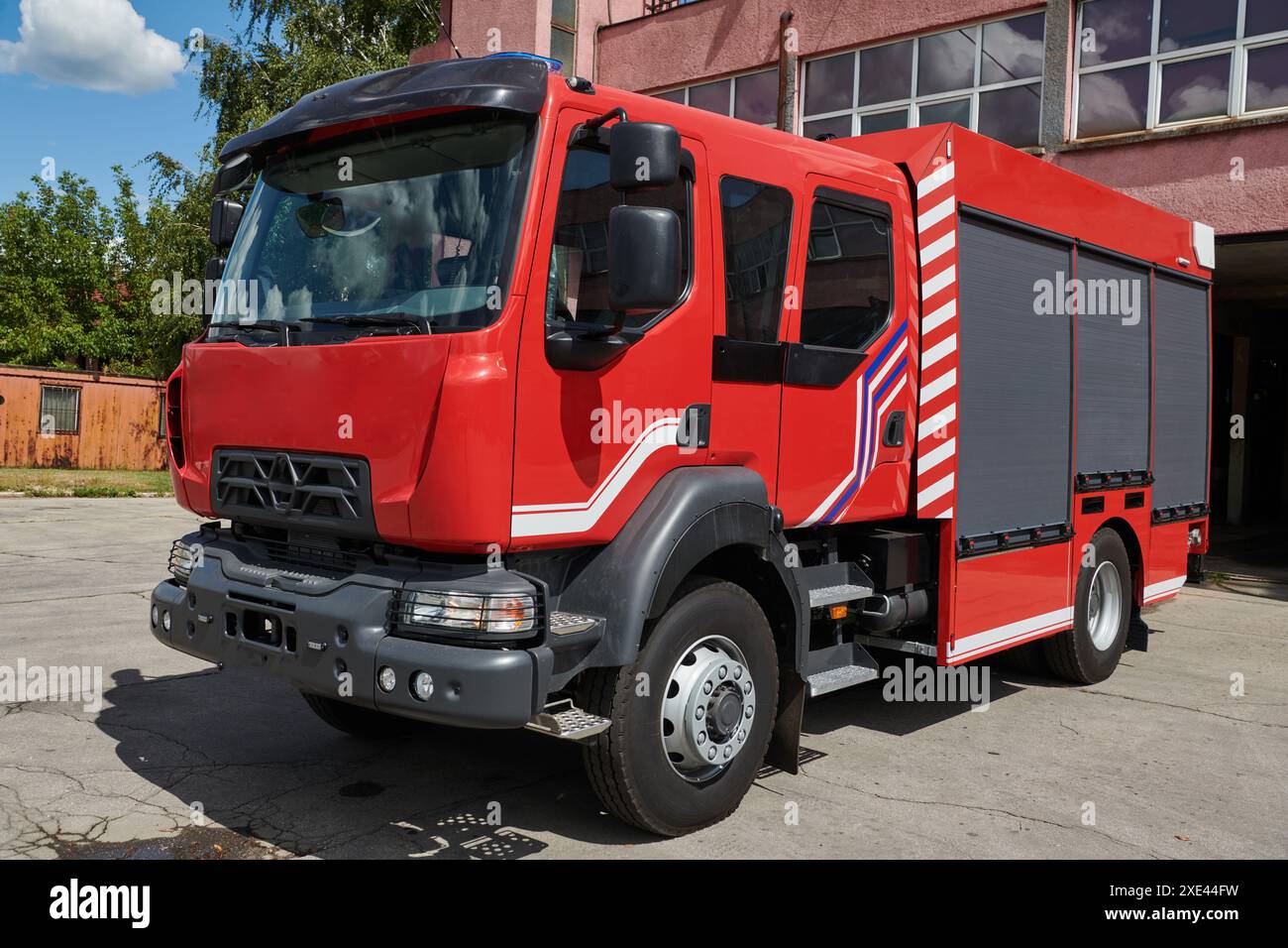 A state-of-the-art firetruck, equipped with advanced rescue technology ...