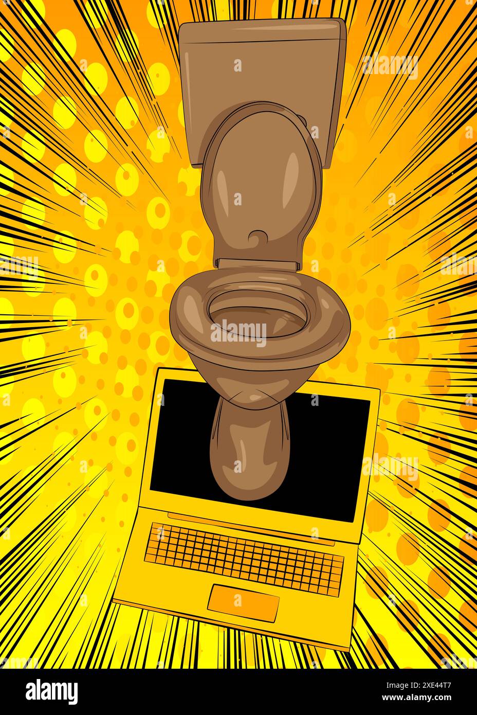 Cartoon Laptop, comic book Notebook with Flush Toilet. Retro vector ...