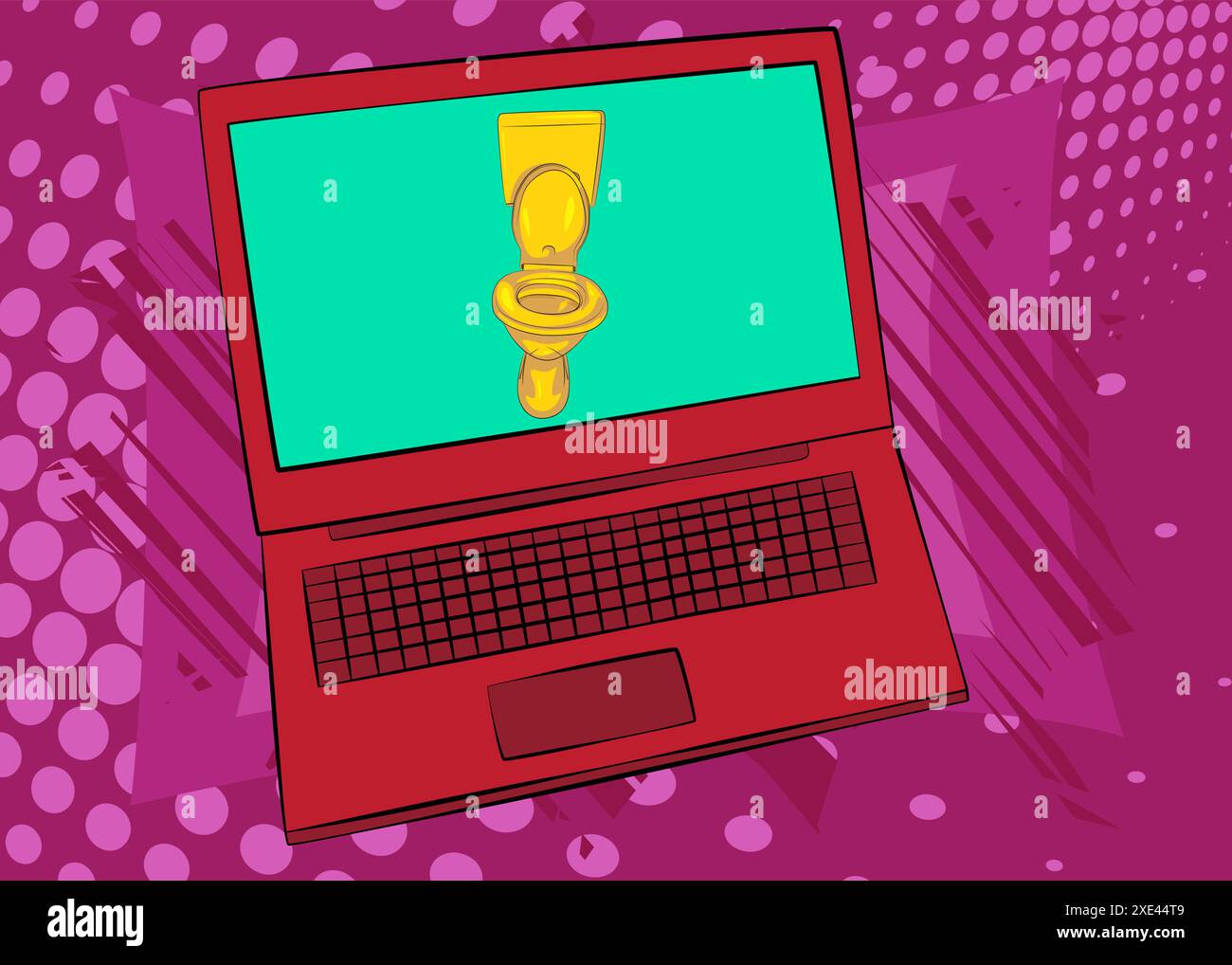 Cartoon Laptop, comic book Notebook with Flush Toilet. Retro vector ...