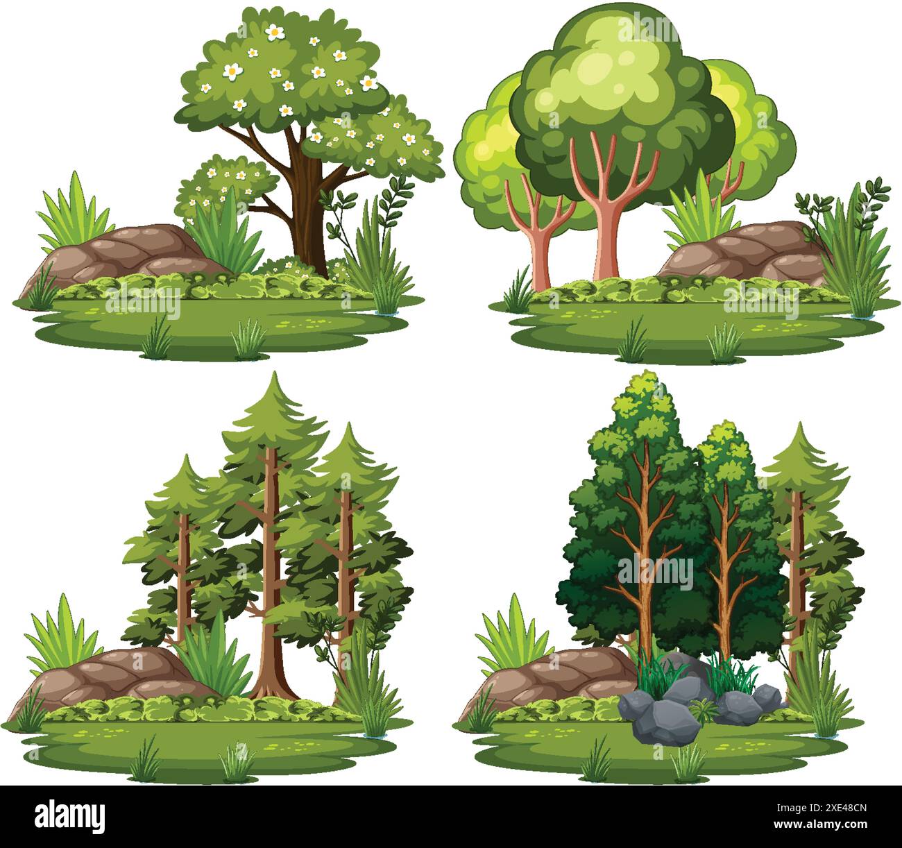 Illustration of diverse forest scenes and trees Stock Vector Image ...