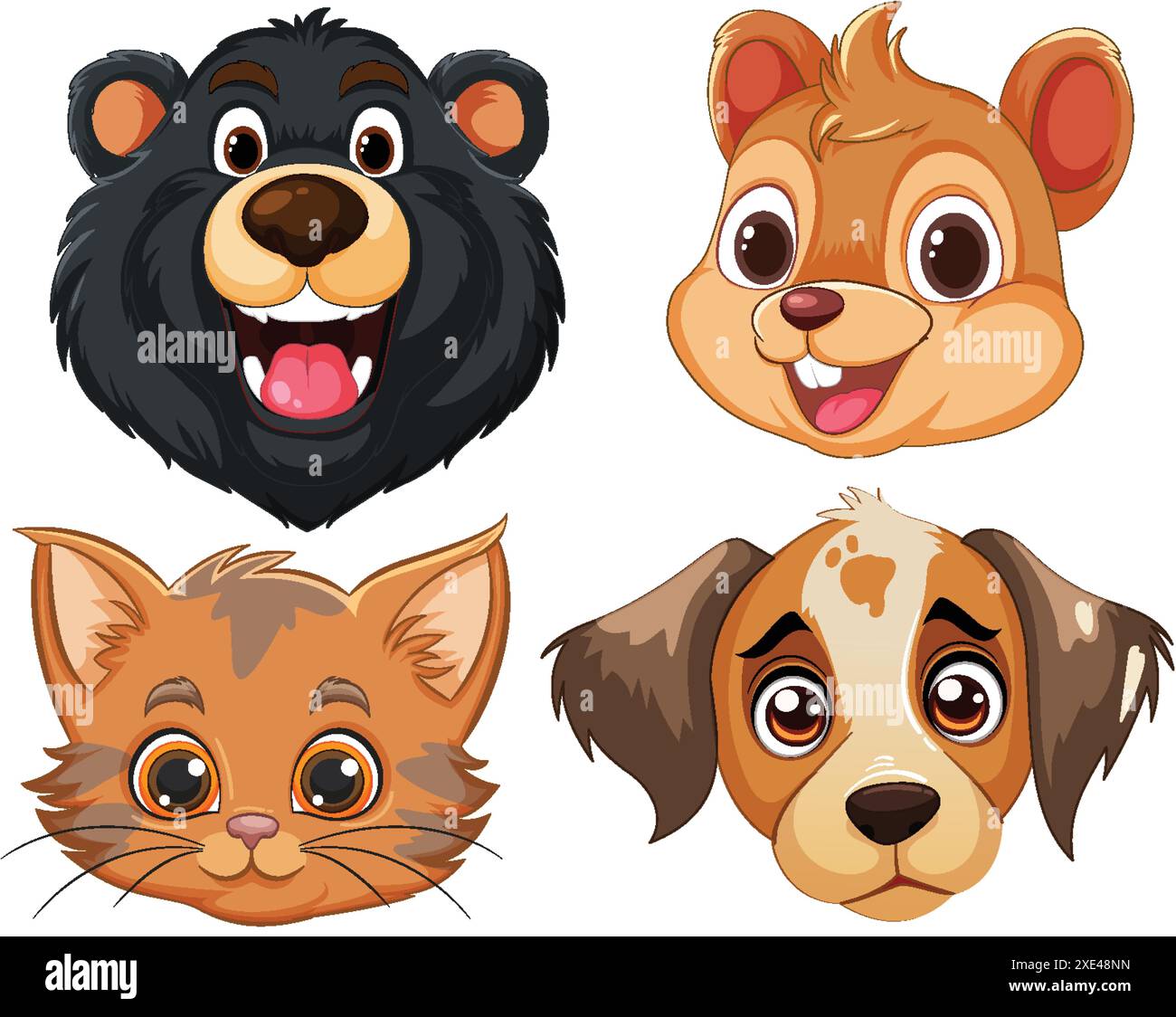 Adorable cartoon faces of bear, chipmunk, cat, and dog Stock Vector ...