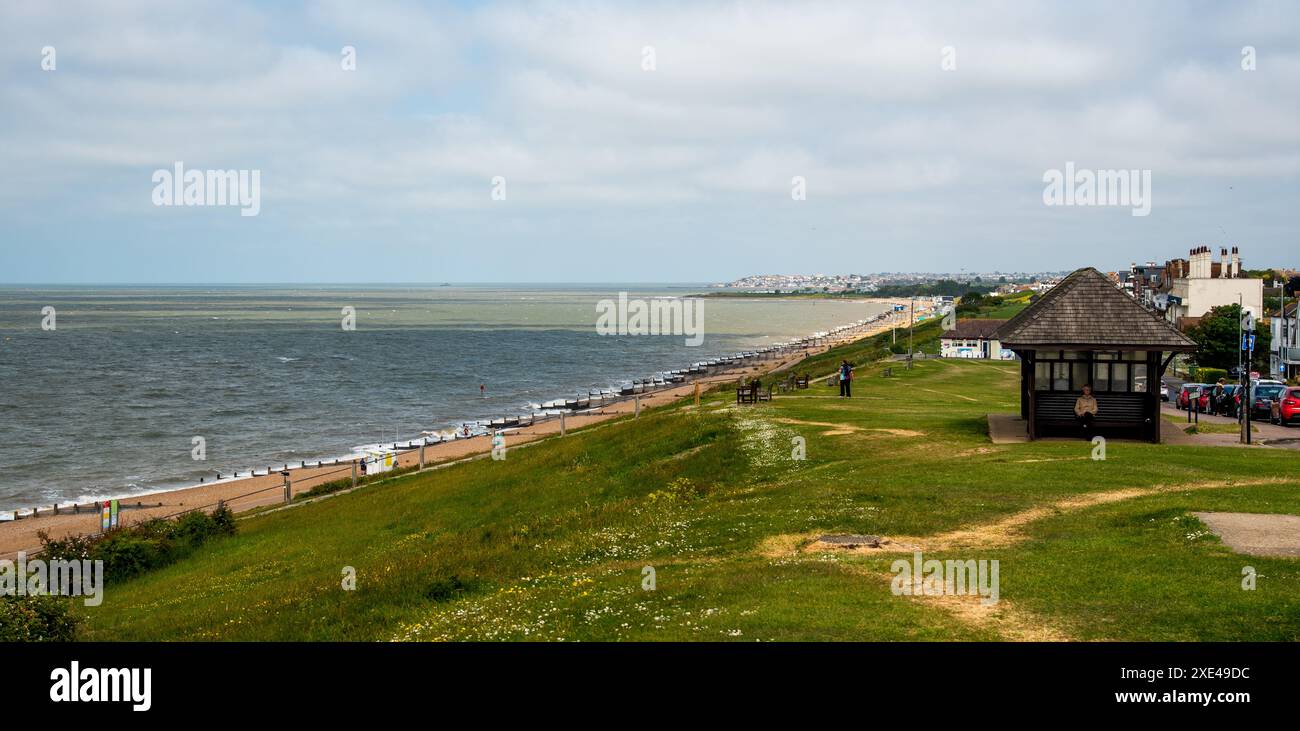 Whitstable coast line and wooden breakwater. Kent United Kingdom Stock ...