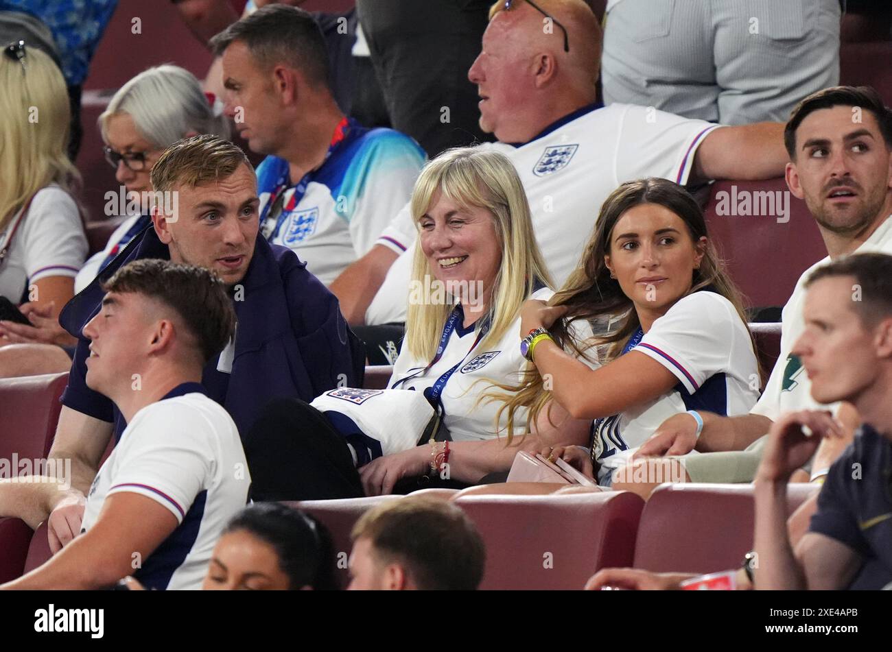 Dani Dyer, partner of England's Jarrod Bowen (left), following the UEFA Euro 2024 Group C match ...