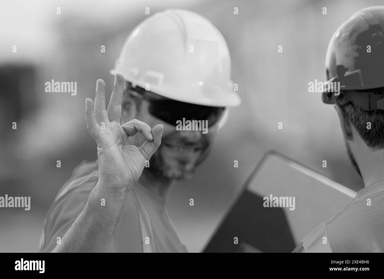 Worker with ok sign. Building concept. Builder foreman. Caucasian man ...