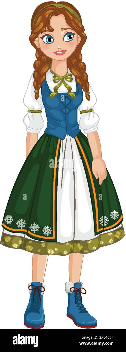 Girl in traditional European dress with braids Stock Vector Image & Art ...
