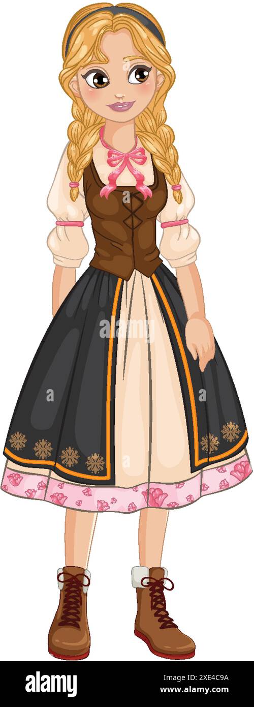 Character in traditional folk attire with braids Stock Vector Image ...