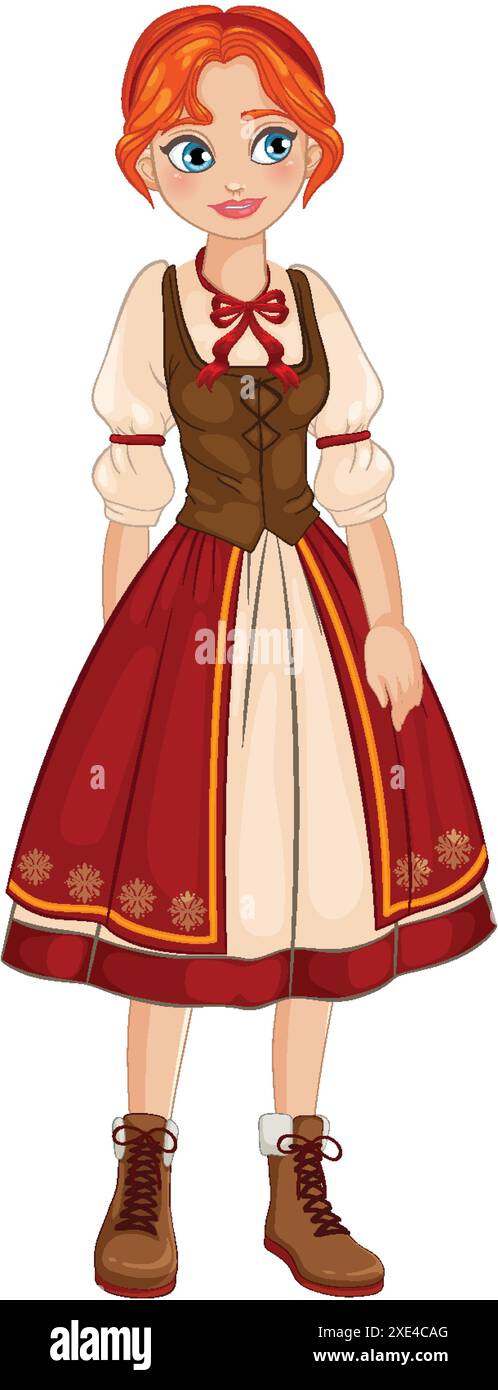 Character in traditional folk attire with red dress Stock Vector Image ...