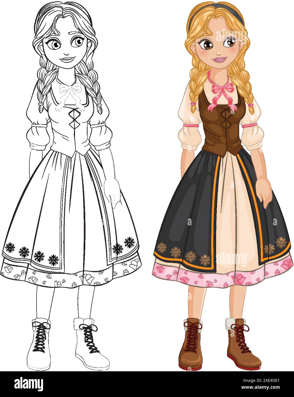Character in traditional dress with braids and boots Stock Vector Image ...