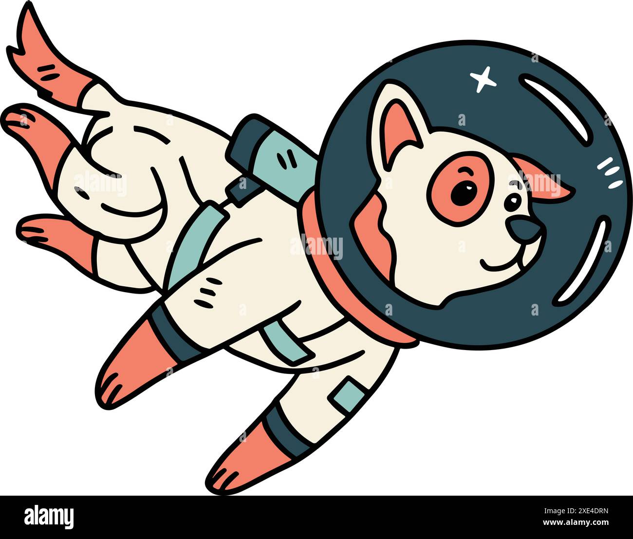 A cartoon dog is wearing a space suit and is floating in space. The dog ...