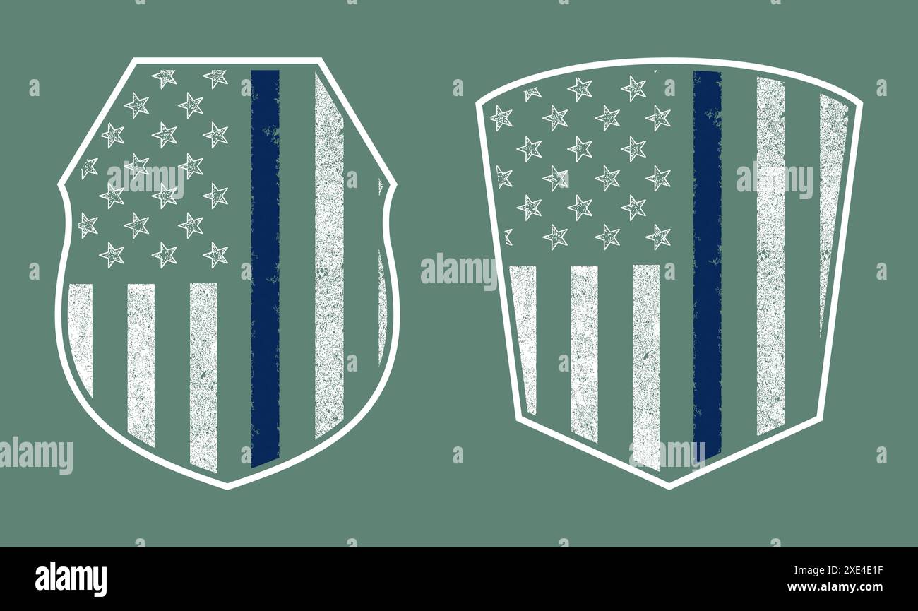 Set of cops thin blue lines, Shield with Flag, , USA grunge thin blue ...