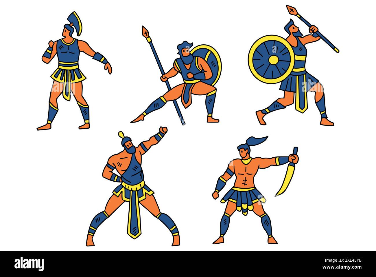 A group of men dressed in ancient Roman garb are depicted in a series ...
