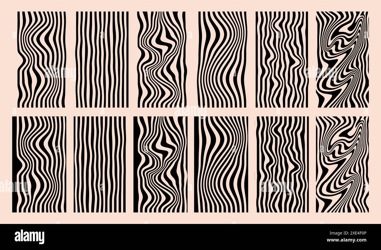 Black stripes waves abstract background collection. Isolated vector ...