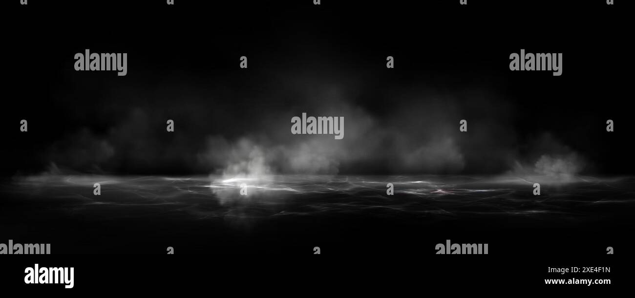 Smoke clouds above black water surface. Vector realistic illustration ...