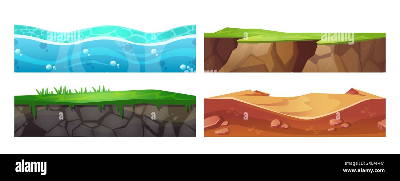 Seamless ground texture set for game ui design. Vector cartoon ...