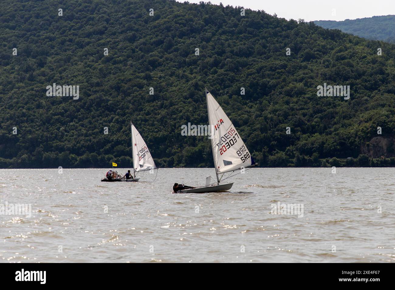 Golubac, Serbia, June 9, 2024: Intermission during the sailing regatta ...
