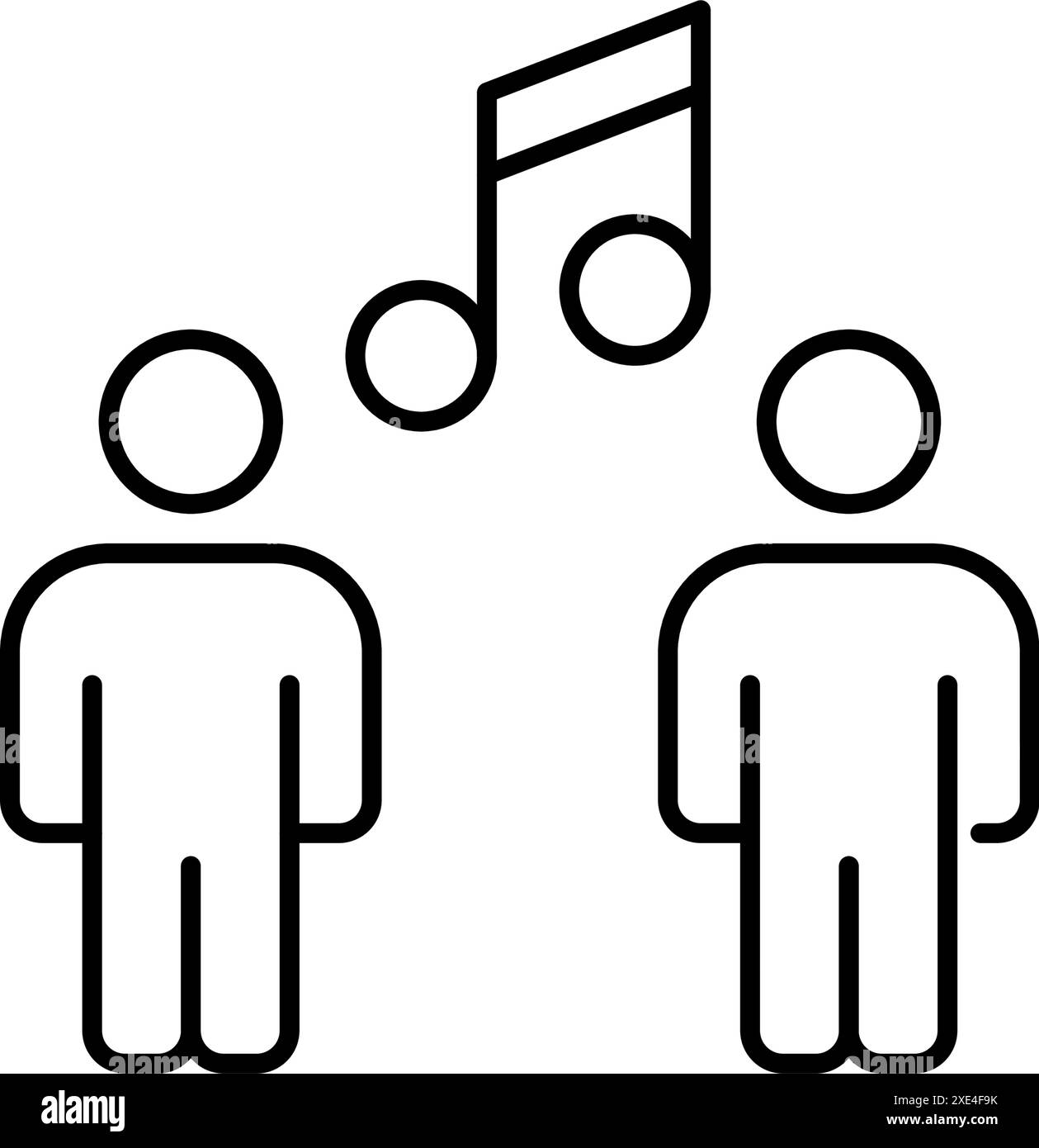 Two people and musical notes. Shared listening experience, fan club ...