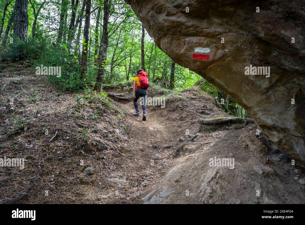 Hiker on route GR-150 Stock Photo - Alamy