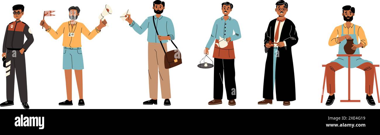 Set of people in different professions. Policeman, tour guide, postman ...