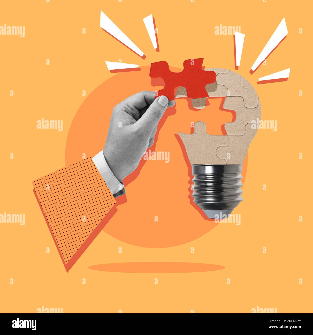 Business hand solves light bulb puzzles as a symbol for new ideas on a ...