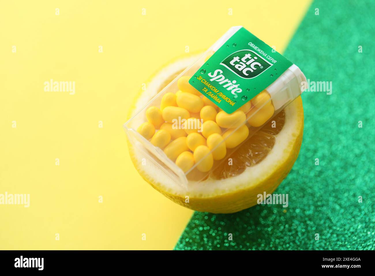 KYIV, UKRAINE - APRIL 20, 2024 Tic Tac hard mints limited series Sprite ...