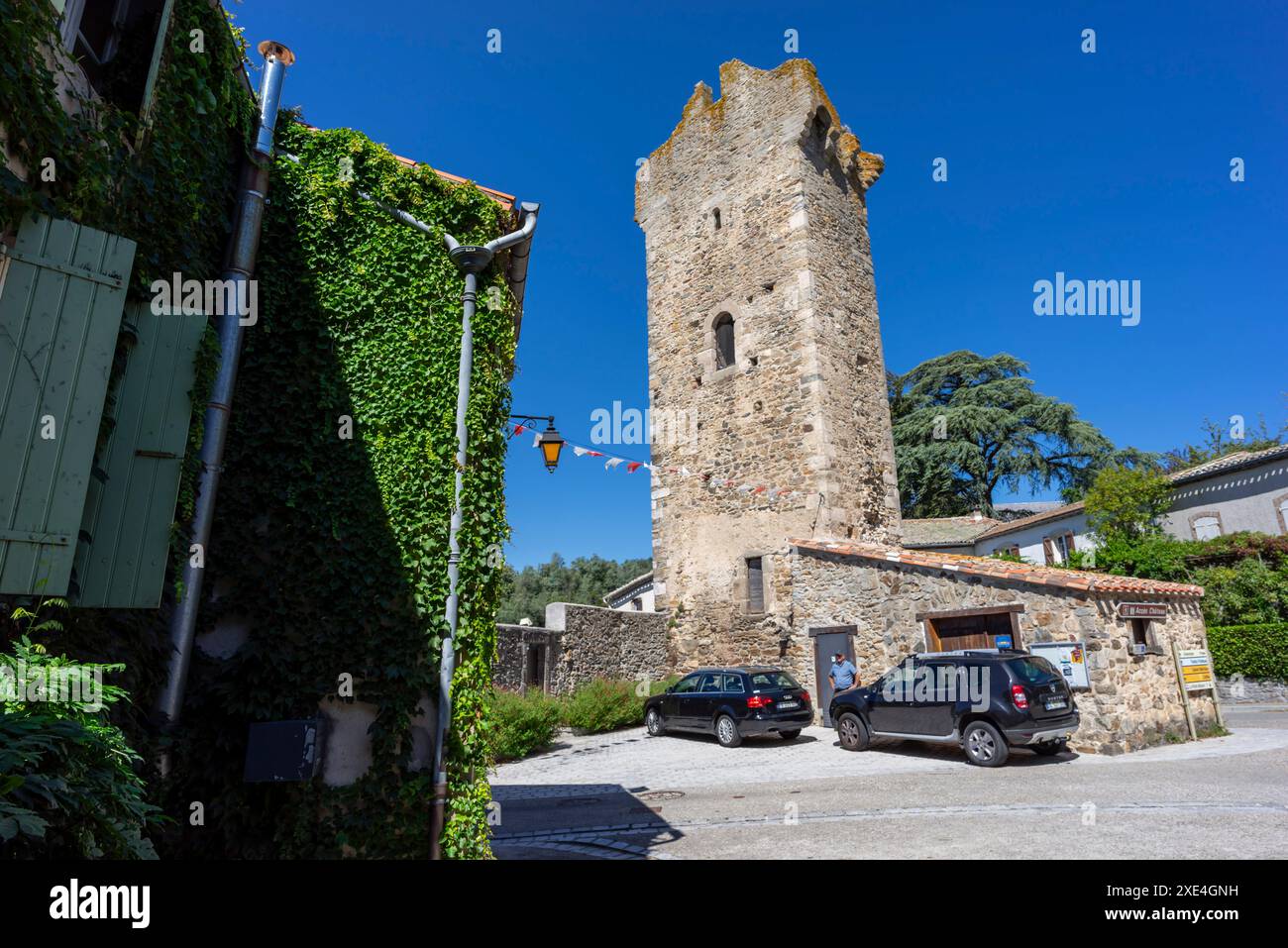 Crenellated tower of the walled enclosure from the 14th century Stock ...