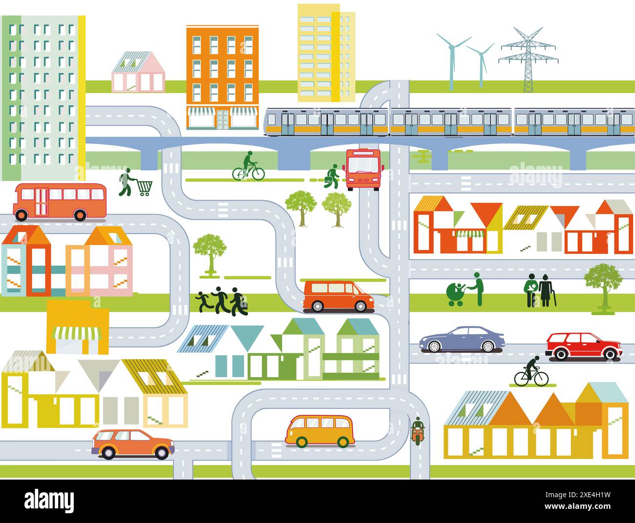 City overview with traffic and houses, information illustration Stock ...
