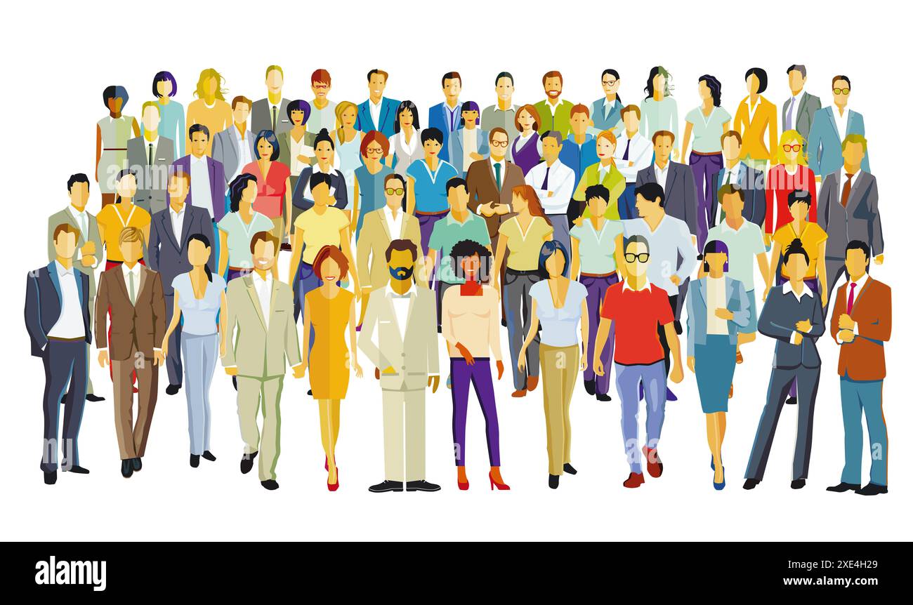 Large group of people isolated on white background. illustration Stock ...