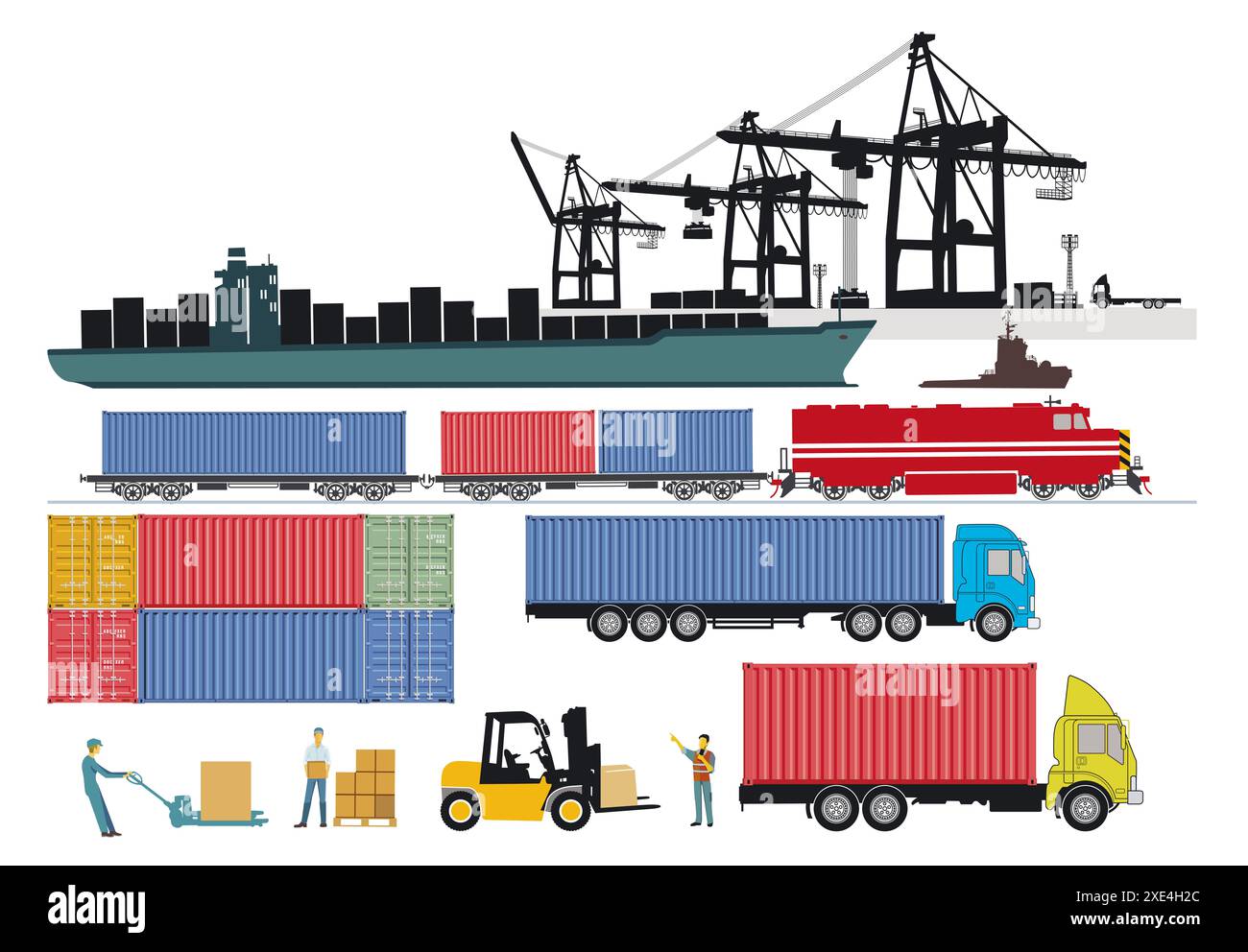 Port terminal with ships illustration Stock Photo - Alamy