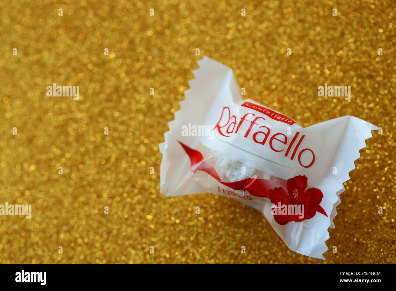 KYIV, UKRAINE - APRIL 20, 2024 Ferrero Raffaello premium sweets ...