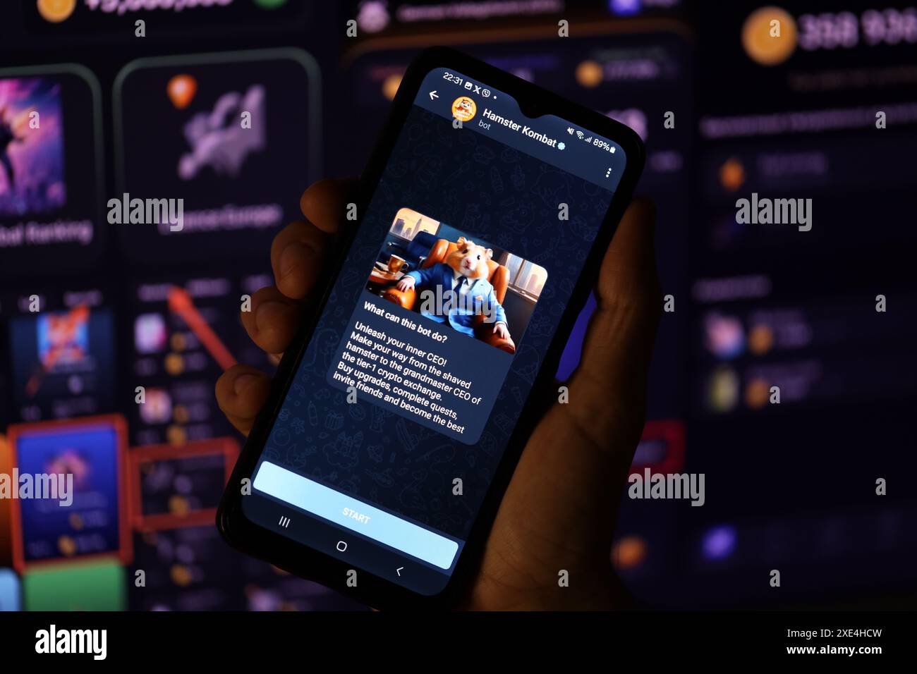 KYIV, UKRAINE - APRIL 20, 2024 Hamster Kombat telegram bot on ...