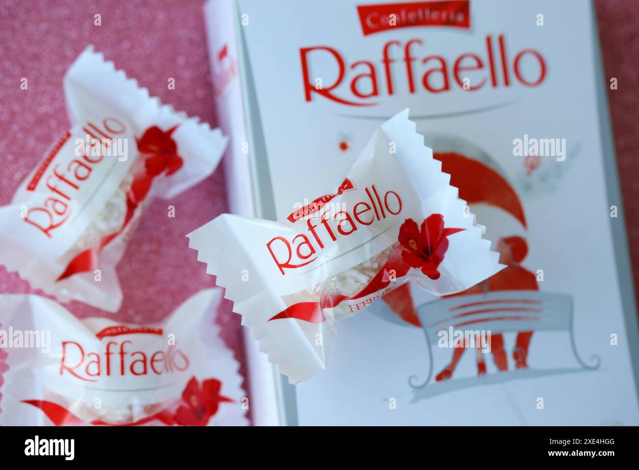 KYIV, UKRAINE - APRIL 20, 2024 Ferrero Raffaello premium sweets ...