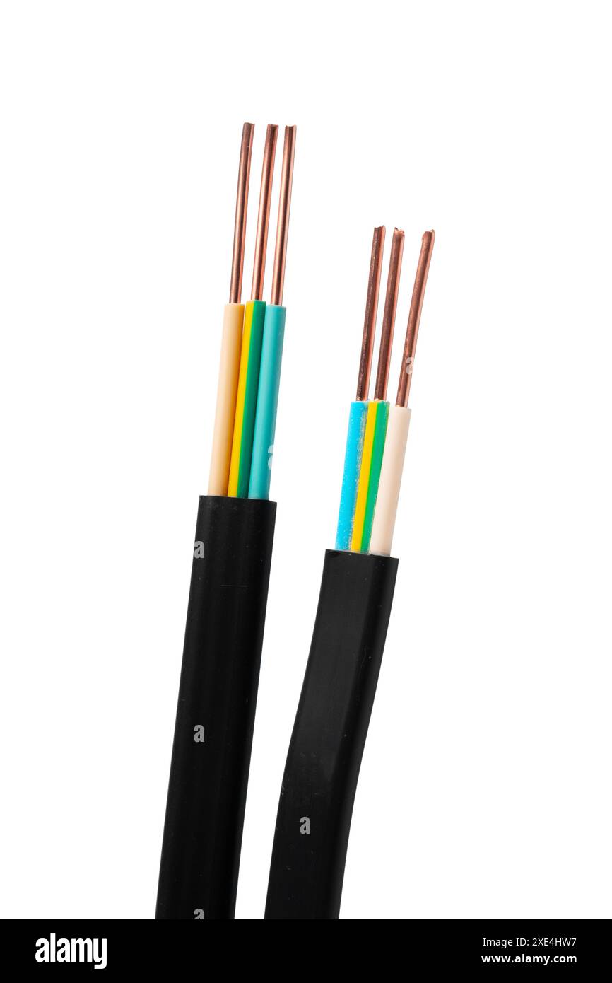 Various Electrical Wires With Exposed Copper Strands on White ...