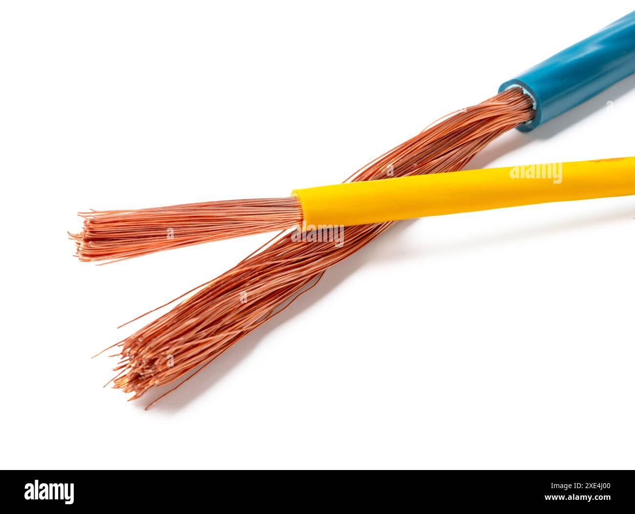 Various Electrical Wires With Exposed Copper Strands on White ...
