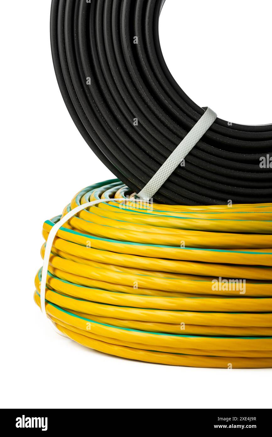 Yellow And Black Electrical Wire Spools Isolated On White Background ...