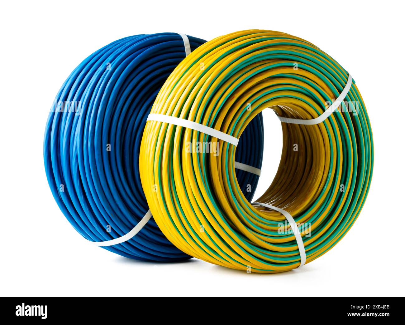 Blue And Yellow Electrical Wire Spools Isolated On White Background ...