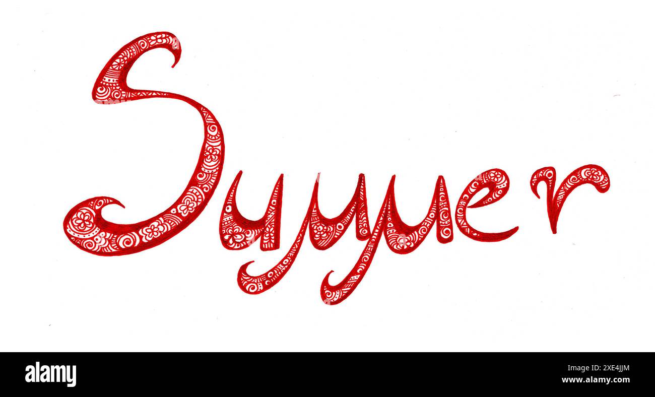Doodle lettering word Summer. In red color. Isolated on white ...