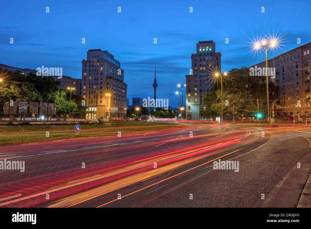 The Strausberger Platz in Berlin with the Television Tower at night ...