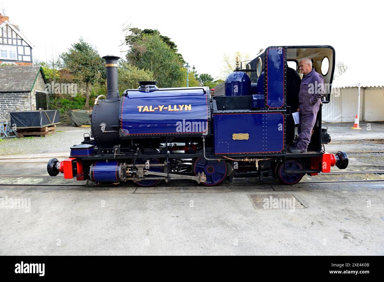 Steam locomotive Talyllyn in a new blue livery on the Talyllyn narrow gauge heritage railway ...