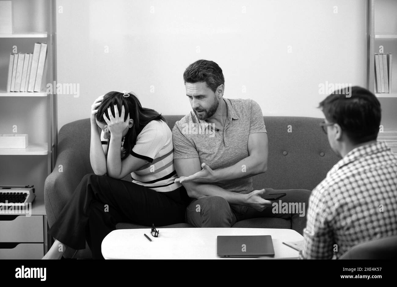 Social worker psychologist talking Black and White Stock Photos ...
