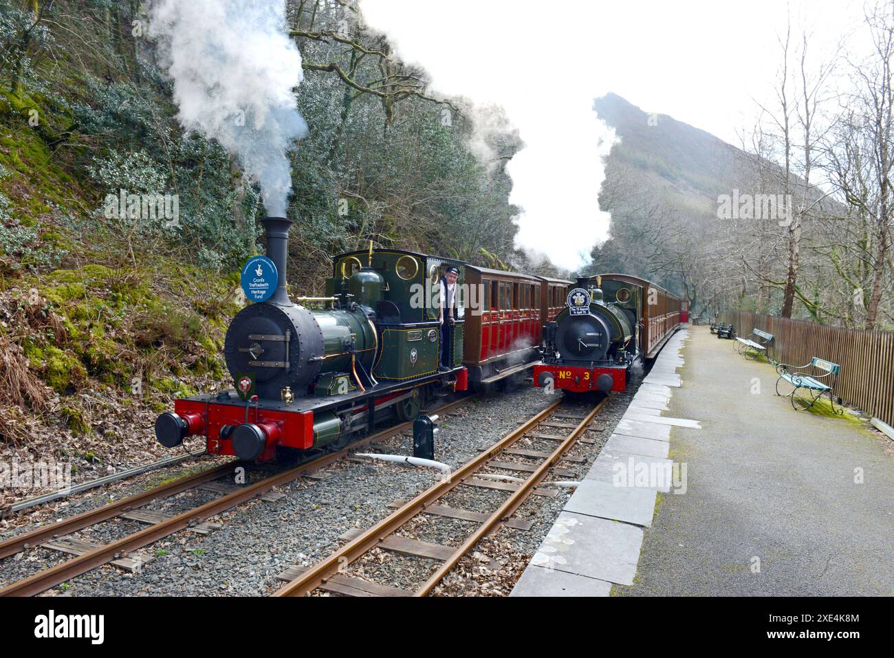 Steam locomotives No 3 and Dolgoch at Aberglynolwyn on the Talyllyn ...
