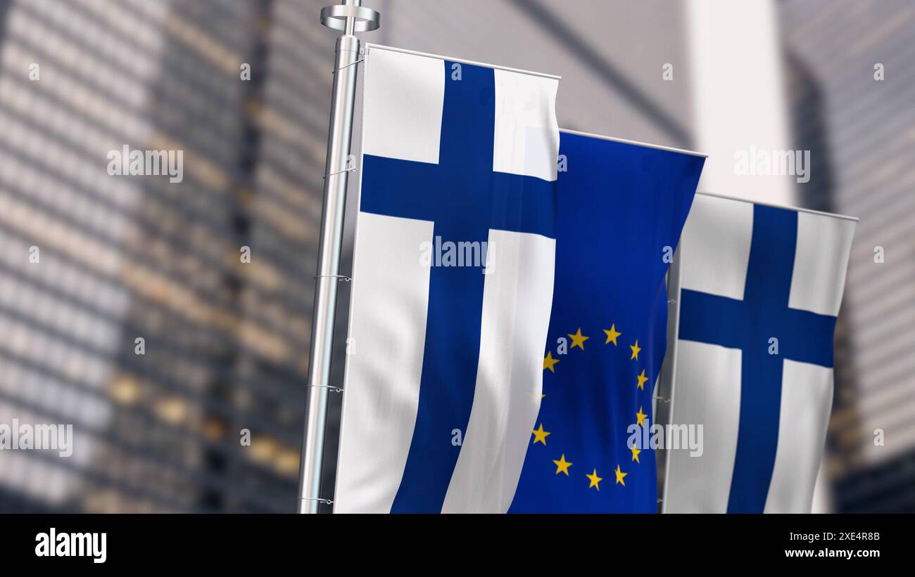 Finland and european union vertical banners waving on a clear day Stock ...