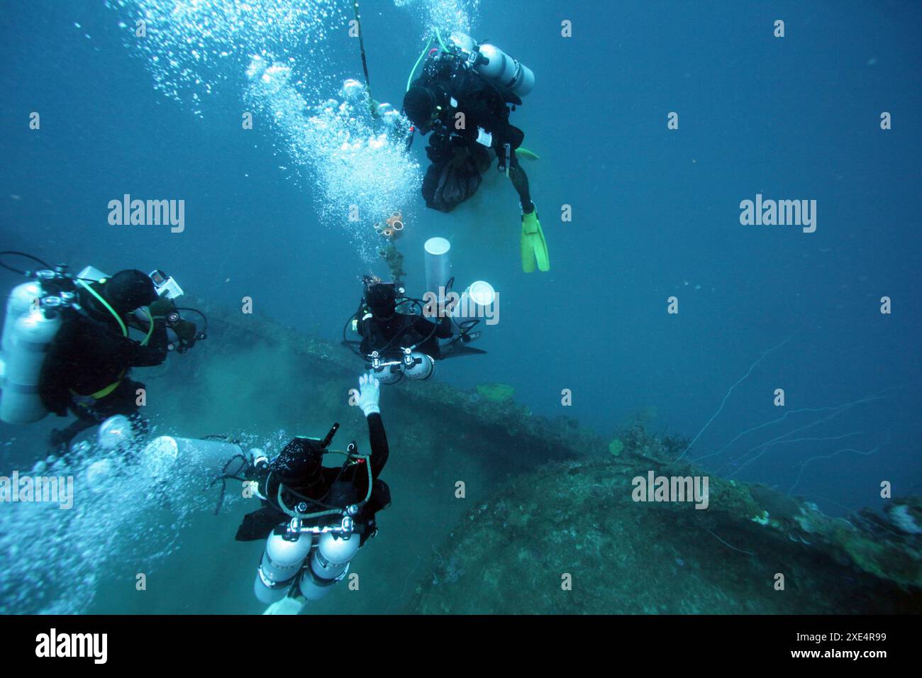 Divers are pictured after collecting World War II remains from the ...
