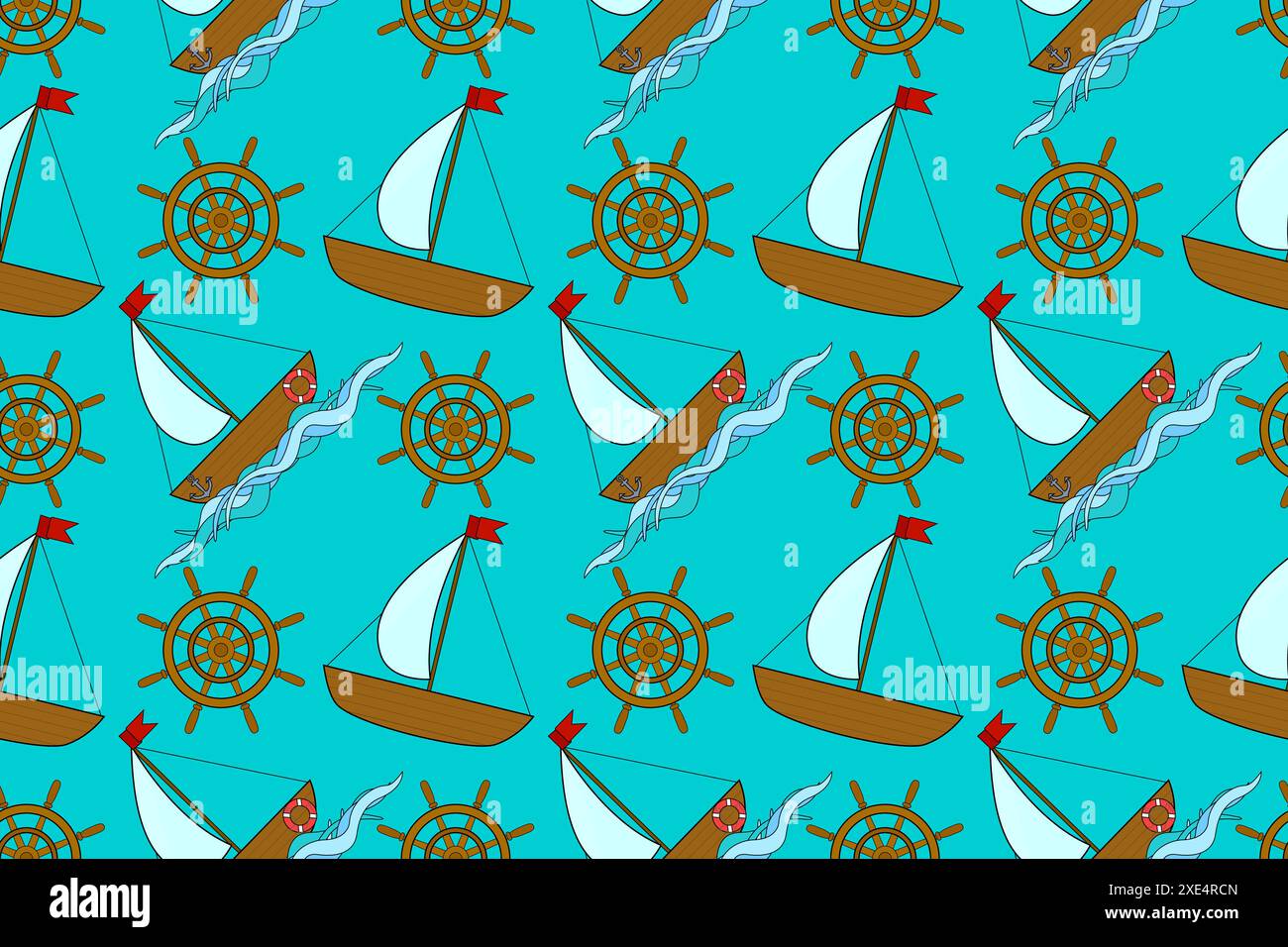 Vibrant seamless pattern with ships and helms. Perfect for summertime ...