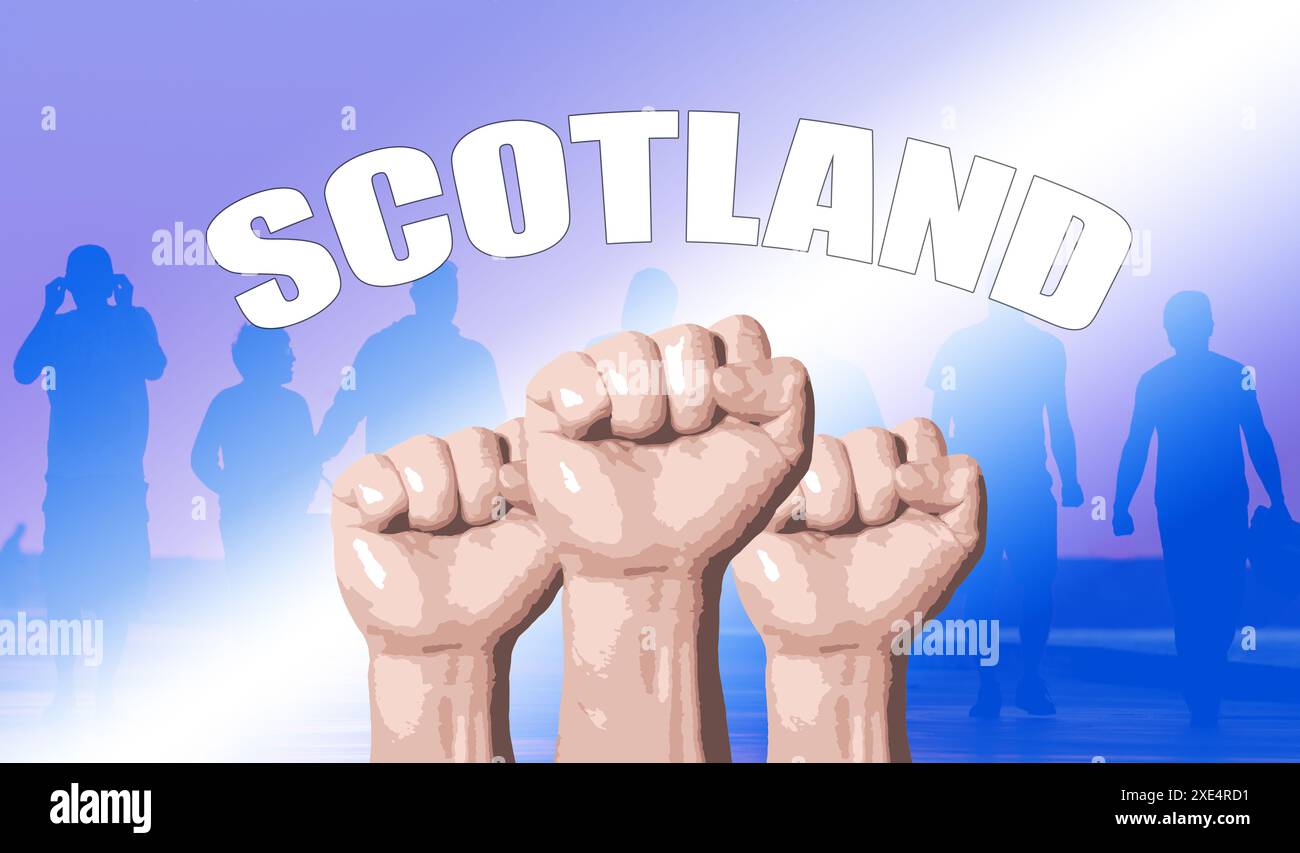 Scotland , fan support, fists raised, flag colors Stock Photo - Alamy