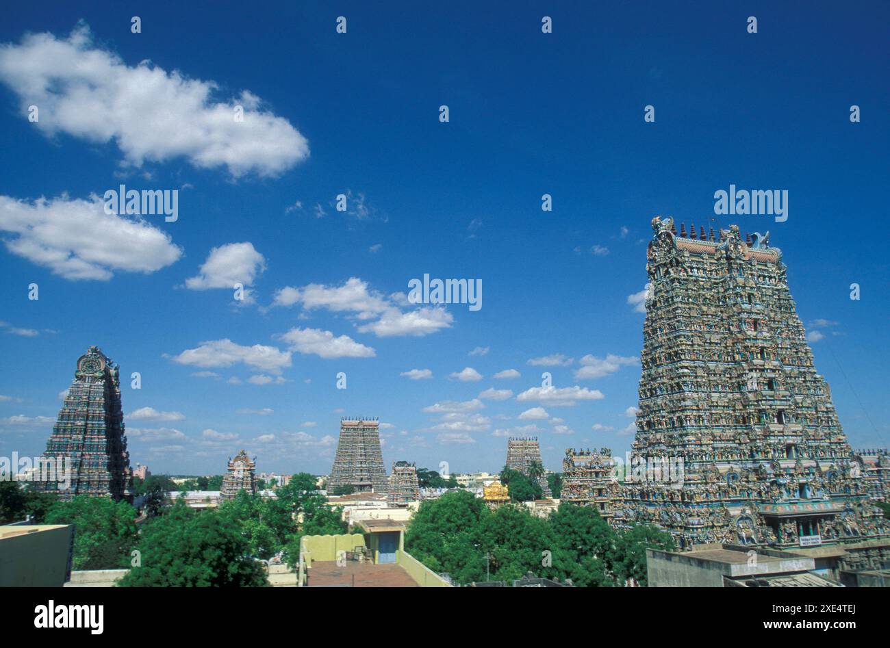 a view of the Tower of the Meenakshi Amman Temple in the city of ...